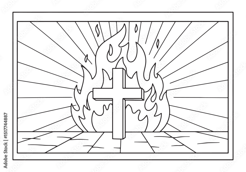 Coloring page of a cross with flames, a symbol of faith and spir Stock ...