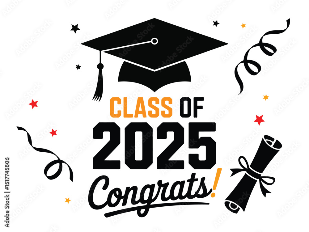 graduation cap and diploma vector, Celebrating Class of 2025 with Graduation Cap Design Stock ...