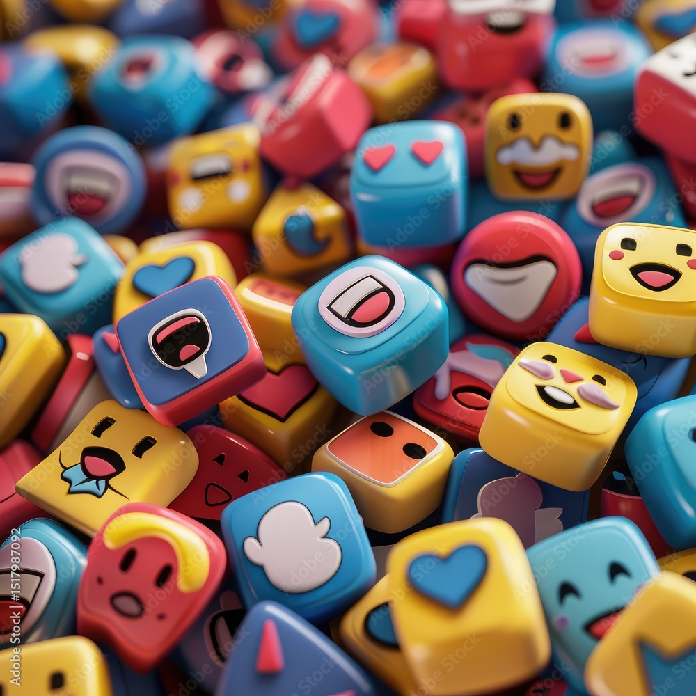 Creative illustration of online trend symbols such as memes, hashtags ...