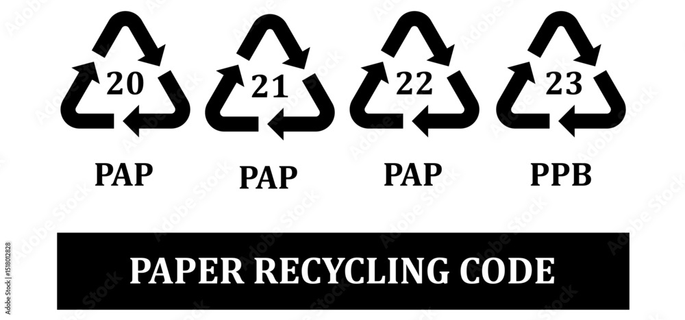 Стоковое векторное изображение «Paper recycling code icon set ...