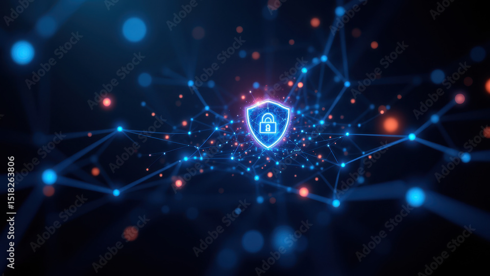 Network Security Infographic with Cyber Shield Icon Stock Illustration ...