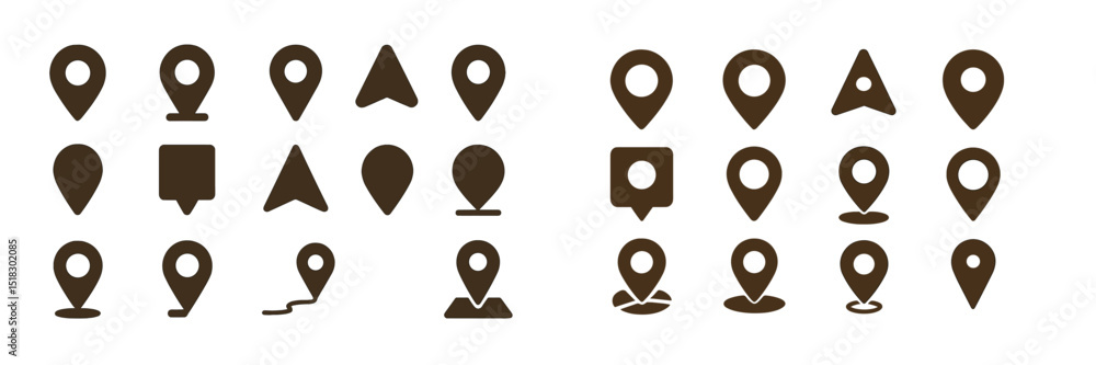 Various map markers designed for digital applications, showcasing ...