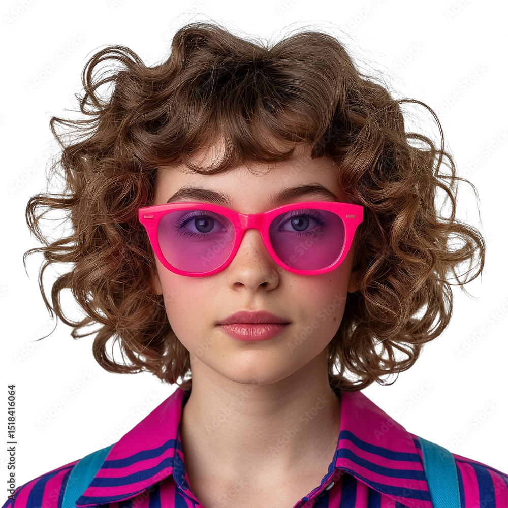 Portrait of a girl in a retro style of the 70s on a transparent ...