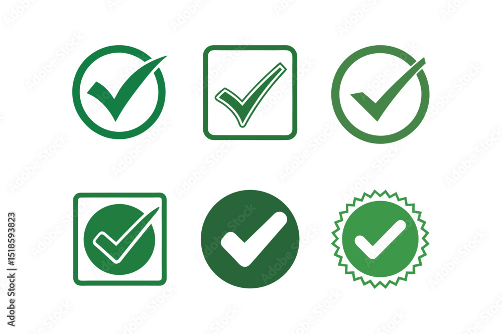 Checkmark Icon Set – Green Tick Marks, Approval Icons, Verified Symbols ...