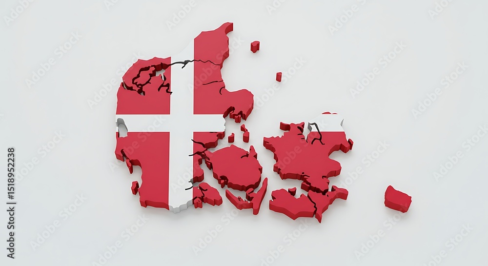 3D Render of Denmark's Map with National Flag Stock Illustration ...