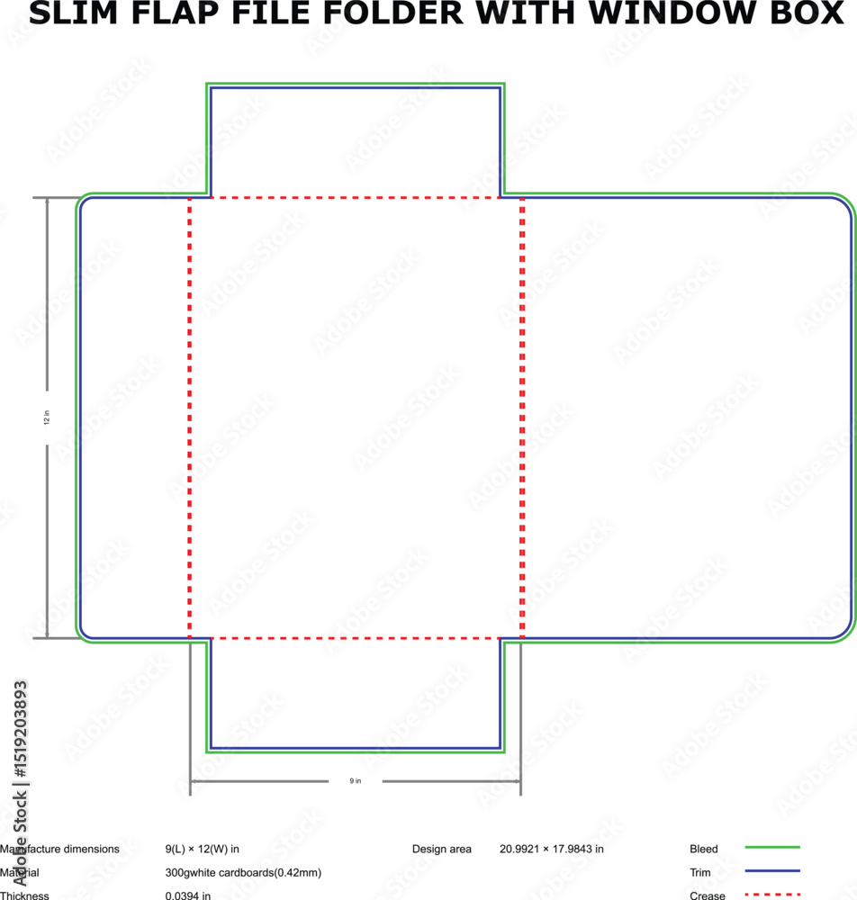 Slim flap file folder with window box die-cut template design Stock ...
