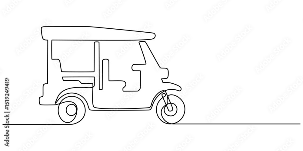 Tuk Tuk One Line Drawing. Simple vector sketch of a classic Bajaj ...