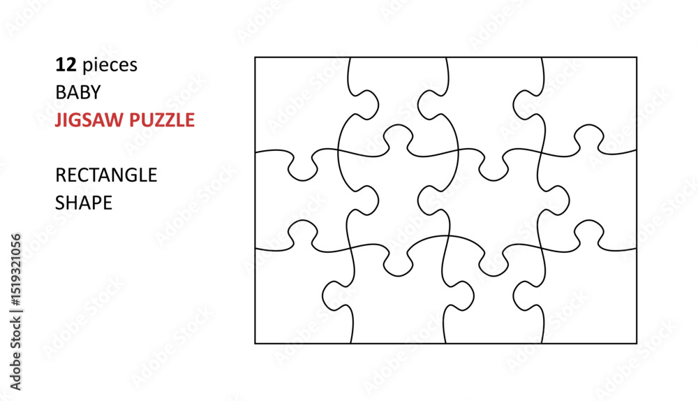 Jigsaw puzzle blank template. Cutting lines grid design for baby jigsaw ...