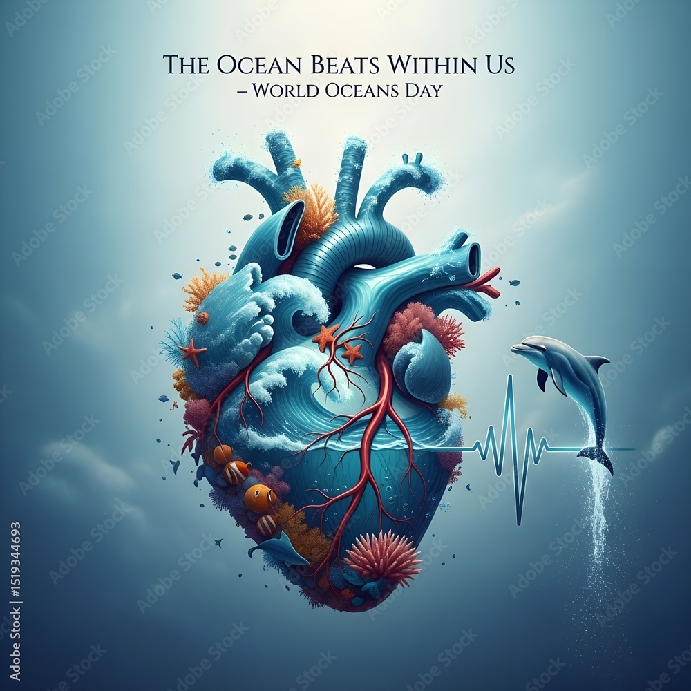 Ilustrace The Ocean Beats Within Us: World Oceans Day/ Human Heart as ...