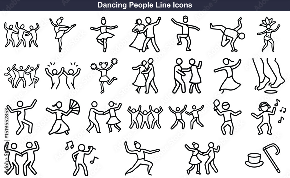 Collection of Outline Dancing People Icons Featuring Various Dance ...