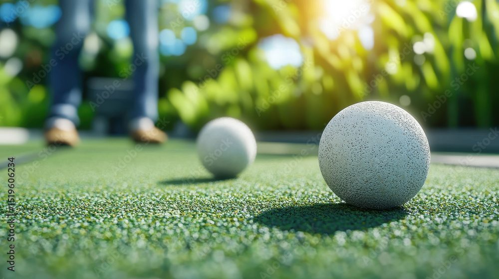 Close up view of bocce balls green court, showcasing texture and ...