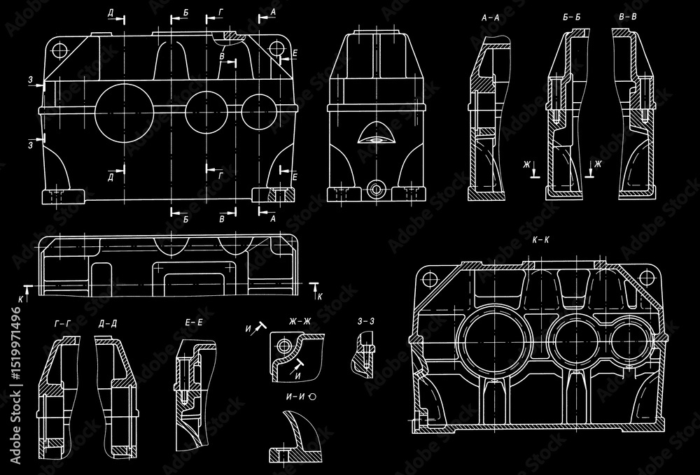Ilustración de Stock Engineering mechanical drawing of steel devices ...
