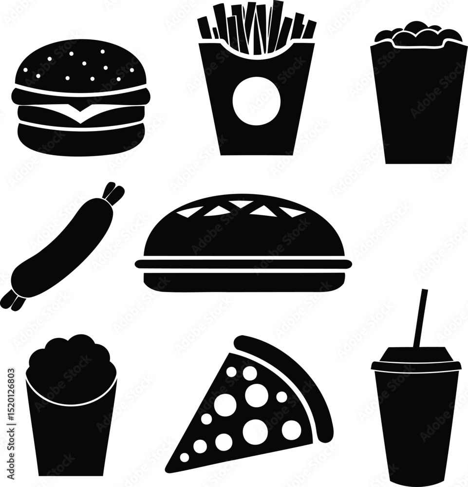 Vektor Silhouette vector icon pack of fast food items including ...