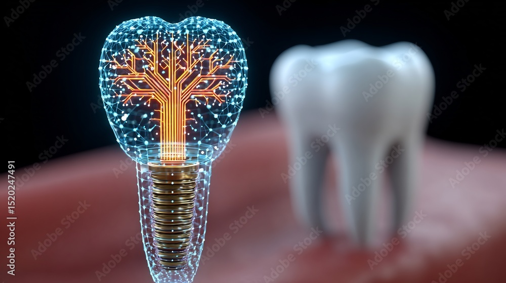 28 year old male post dental implant uncovering with a glow flow line ...