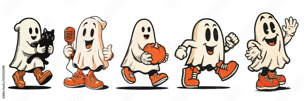 halloween ghost cartoon mascot character with expressive faces and ...