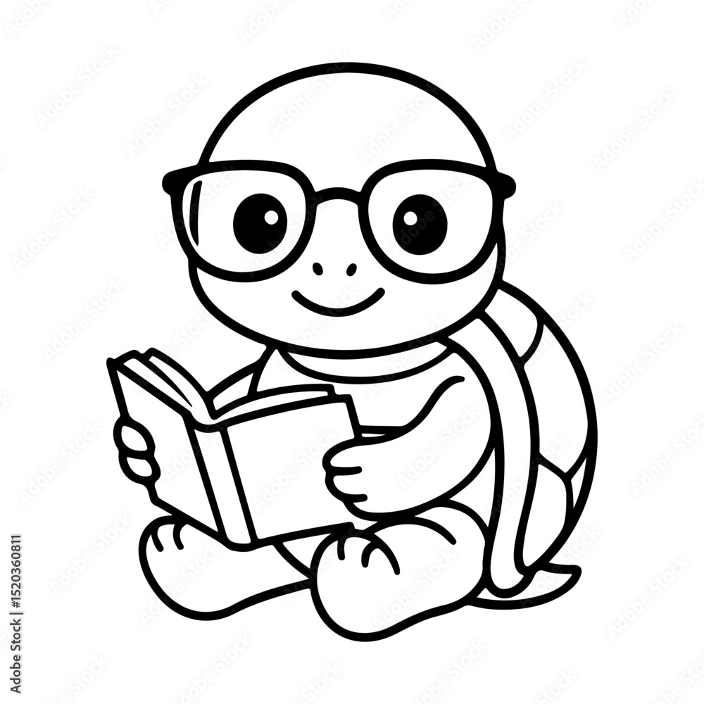 Turtle Cute Read a Book Sea Turtle Tortoise Simple Minimalist Design ...