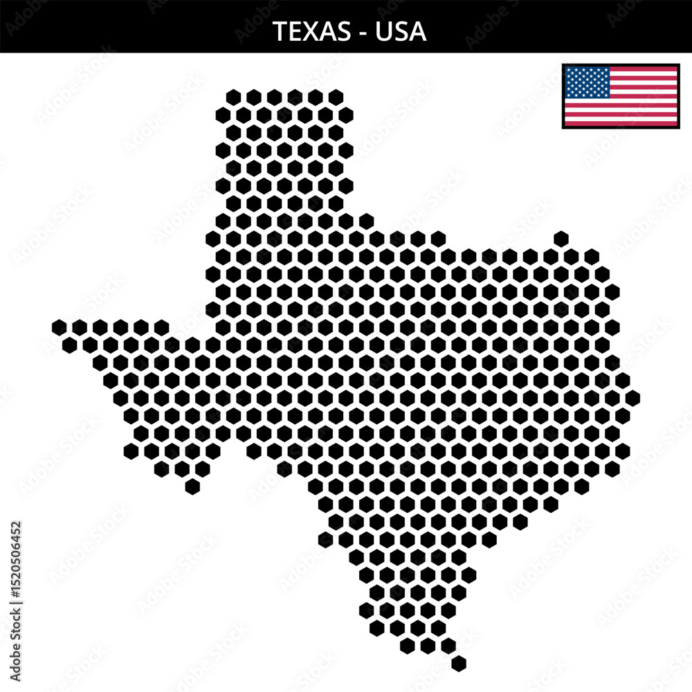 Big hexagonal dotted map of texas in the USA の Stock ベクター | Adobe Stock