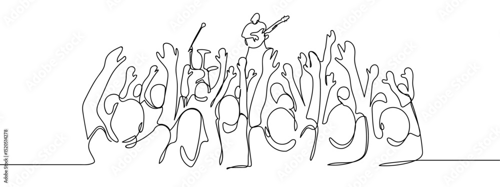 Praca wektorowa bez tantiem: Continuous line, group of people raising ...