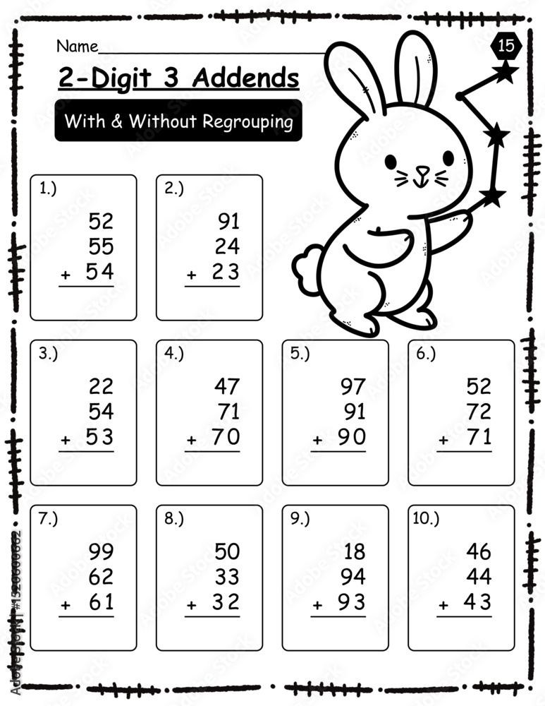 Math exercises for kids. Adding two-digit and three-digit numbers ...