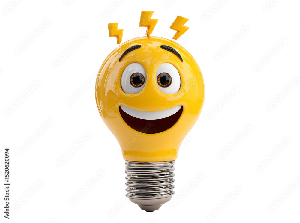 Happy lightbulb emoji bright idea innovation concept, On Transparent ...