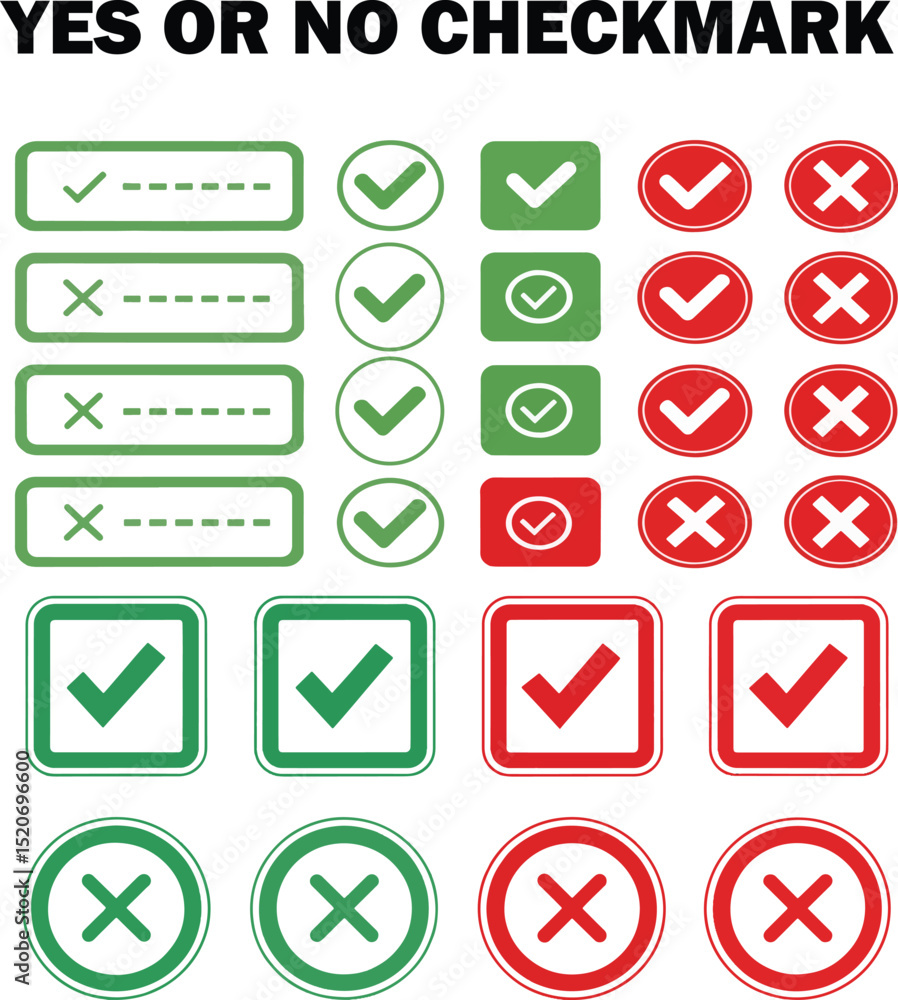 Checkmark & Cross Button Icon Set Tick, Yes, No, Correct, Wrong PNG ...