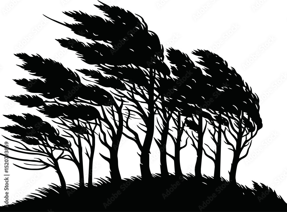 Silhouette of wind blowing through trees vector isolated on white ...