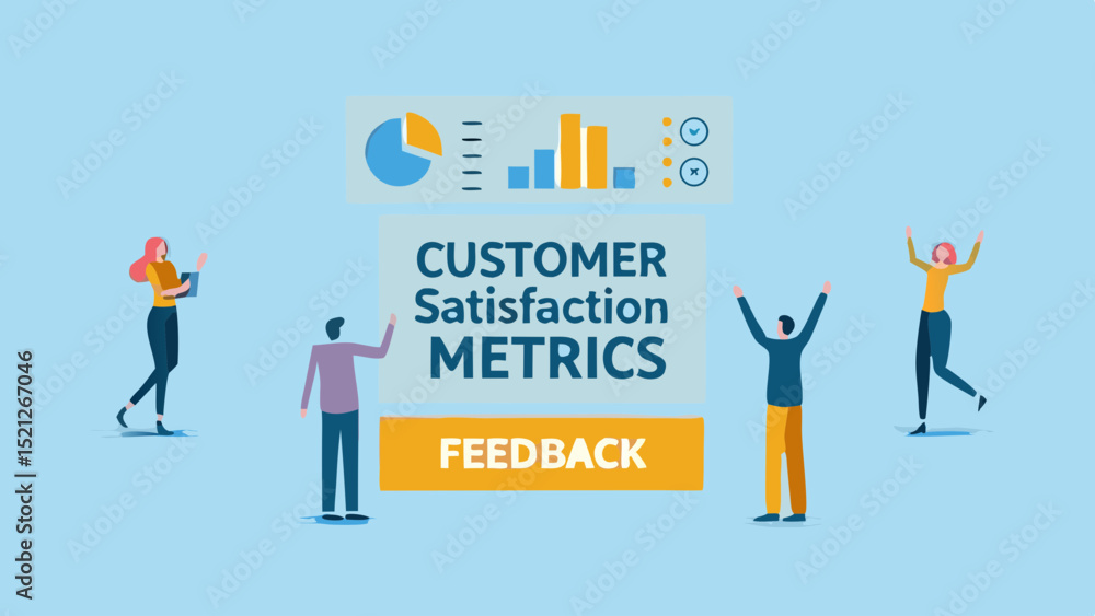 Customer satisfaction metrics and feedback with happy people and graph ...
