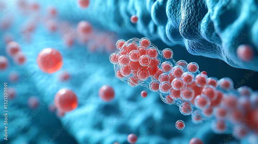 Ilustración de Stock Biotech inspired scene of vesicle fusion the cell ...