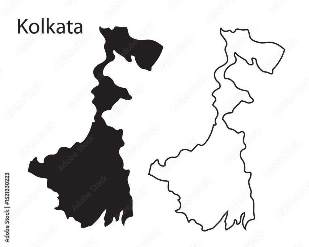 Minimal Kolkata city map silhouette vector. Clean black outline of ...