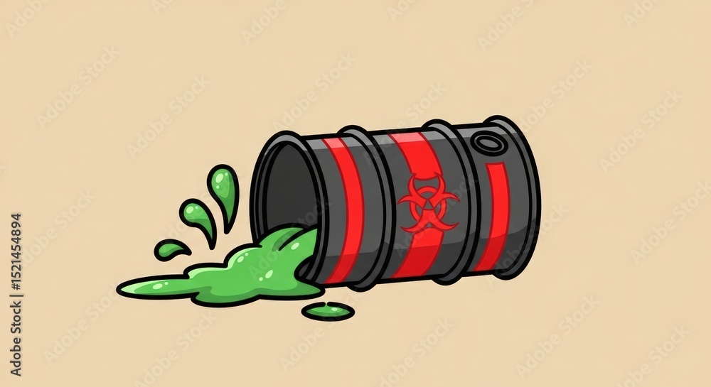 Toxic Waste Spill A Spooky Illustration of an Overturned Barrel Leaking ...
