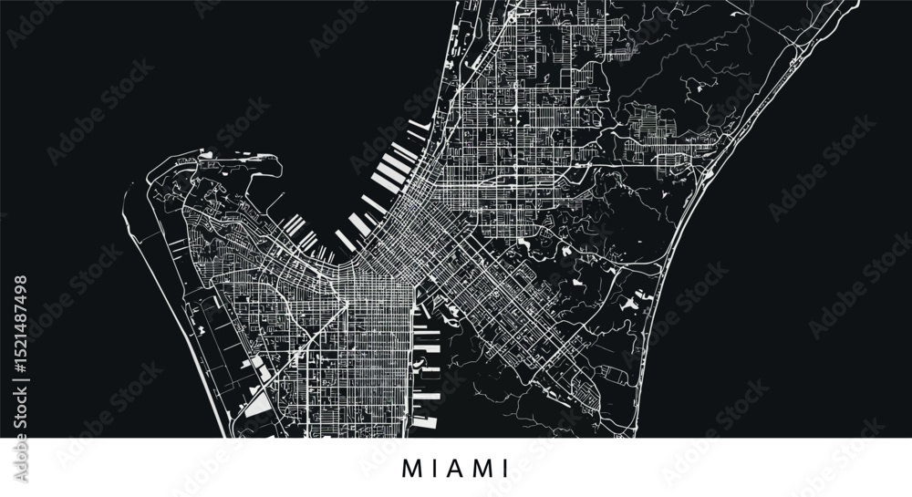 Miami city map with detailed street layout for urban planning and ...
