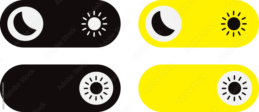 Vektor On and Off toggle switch buttons icon. Dark mode switch. dark and light mode icons, user ...