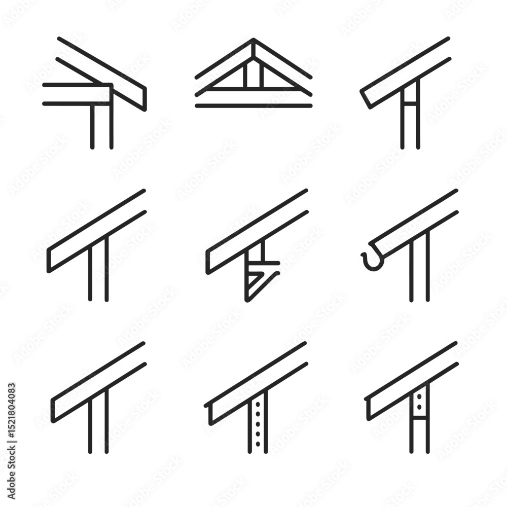 Beam and Roof Icons. Outline icon set of beam and roof integrations ...