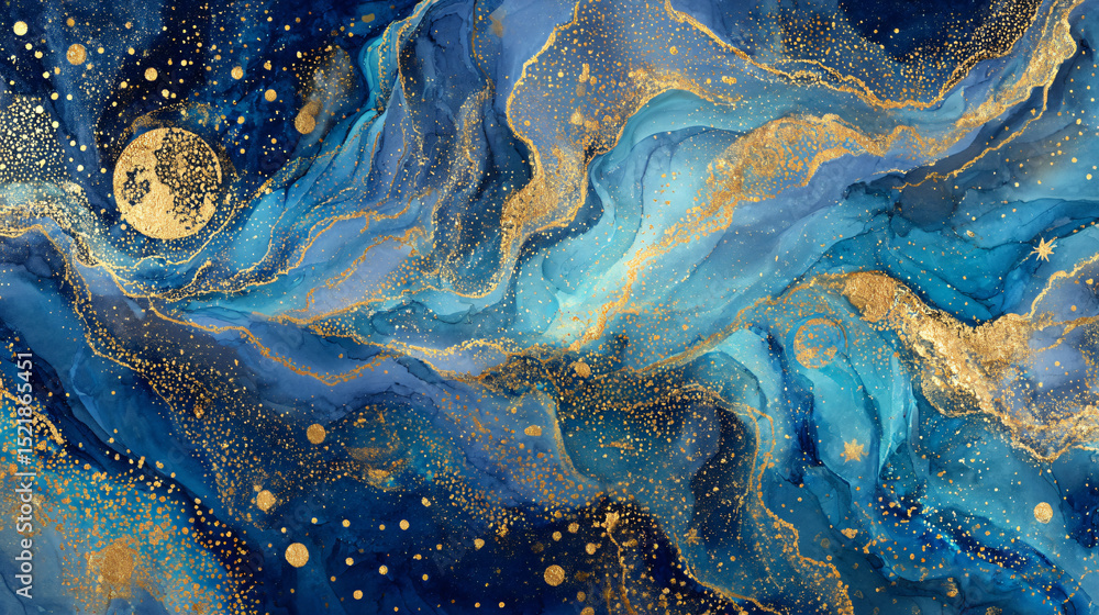 abstract cosmic background with gold metallic foil and marbled textures ...