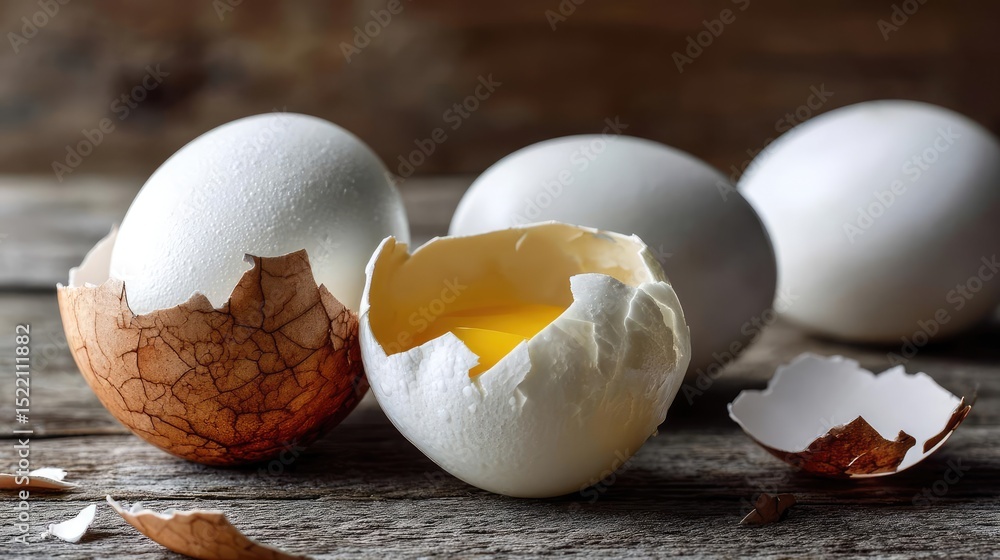 Eggshell texture with shell as classic kitchen snack concept. Fresh ...