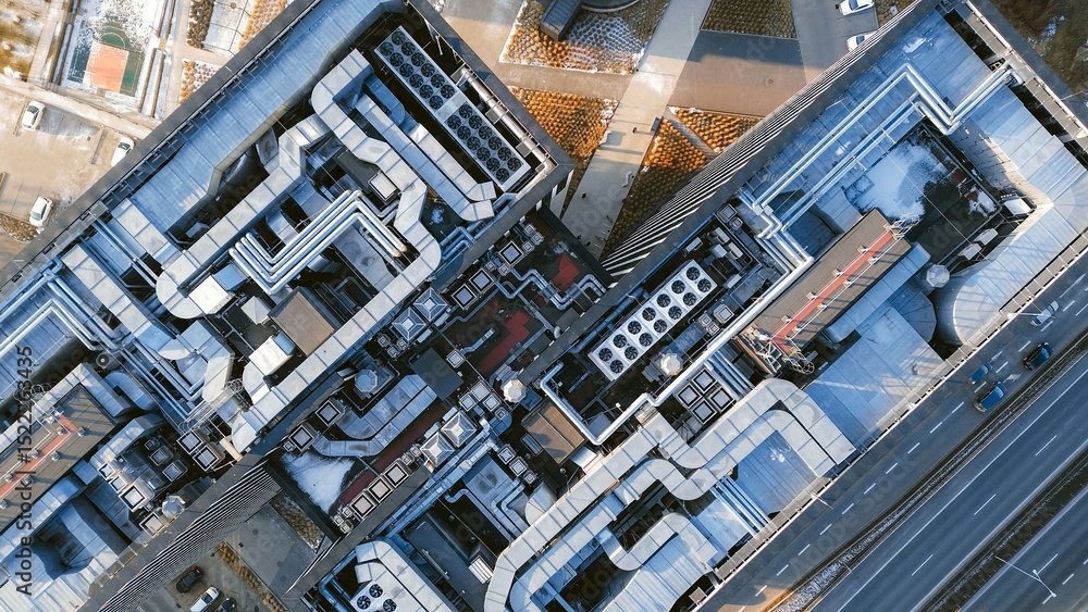 Aerial view industrial HVAC system rooftop Stock Photo | Adobe Stock
