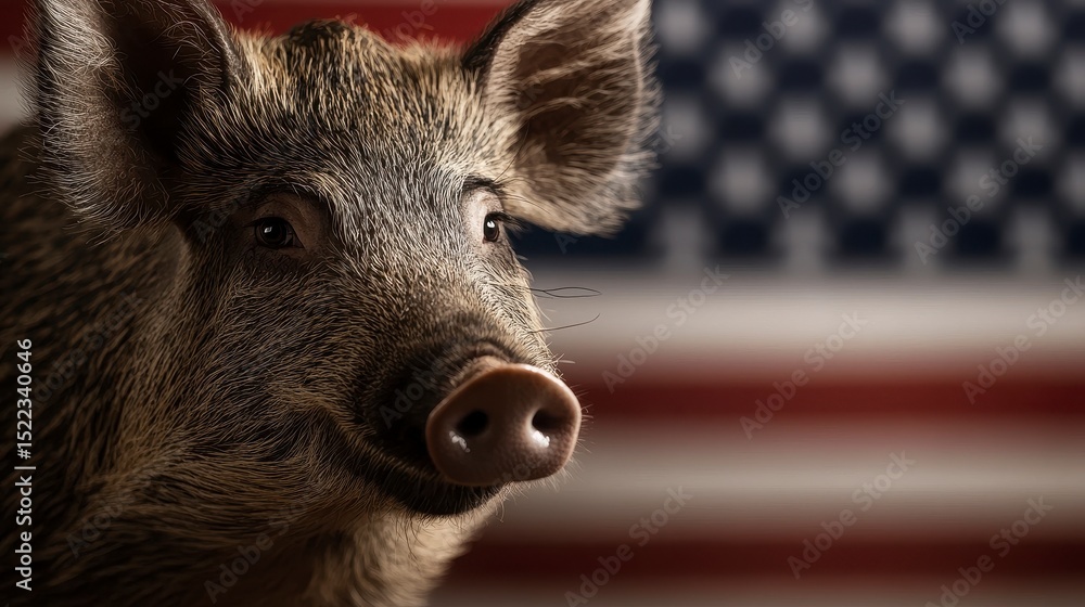 Wild boar has a shirt blank at its neck with a 4th of July flag ...