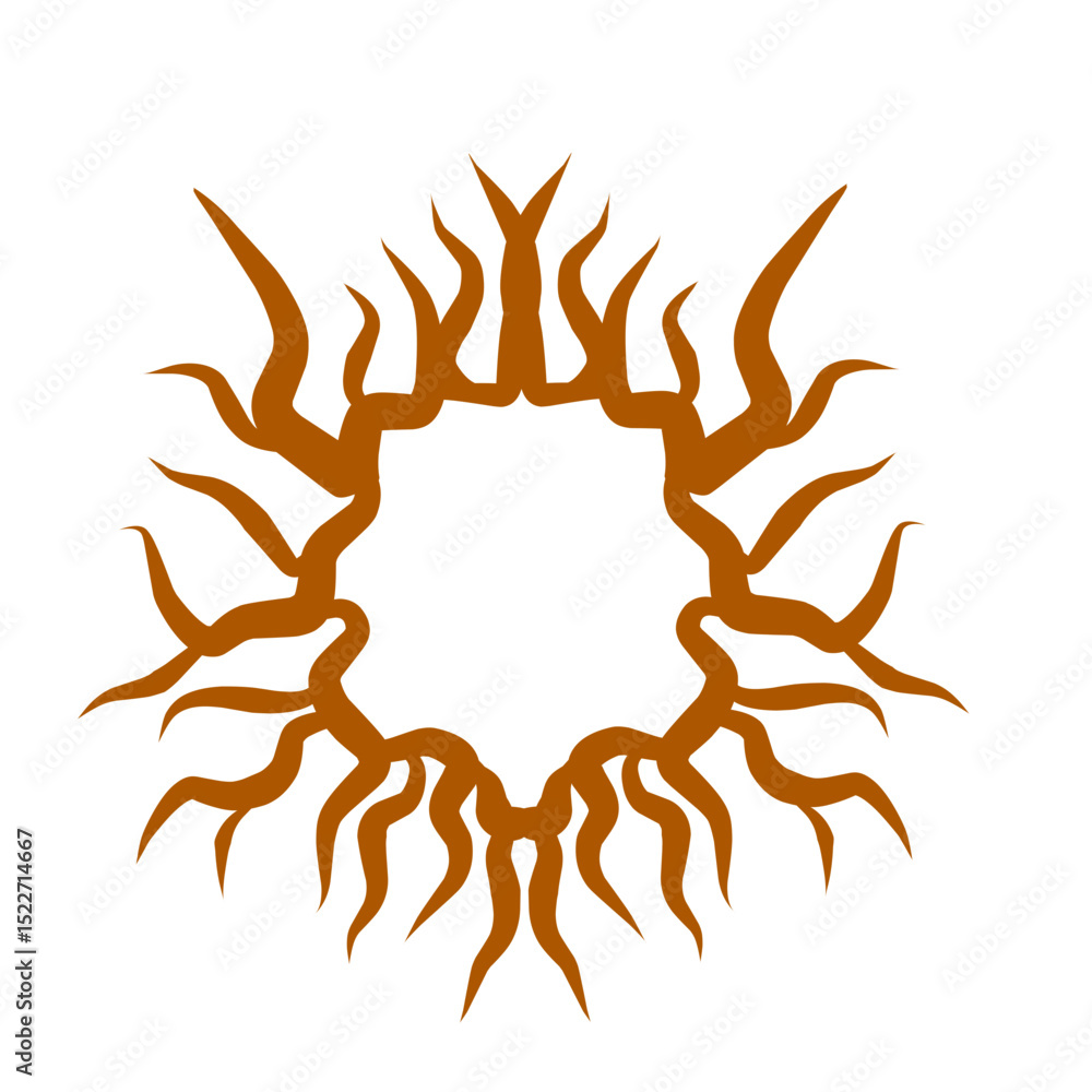 Mystic radiant symbol, orange design with angular protrusions on black ...