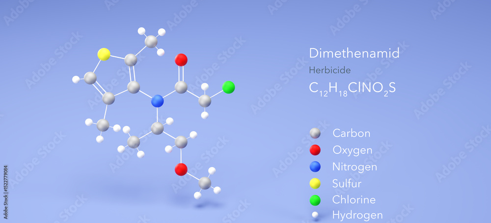 Стоковая иллюстрация «dimethenamid molecule, molecular structure ...