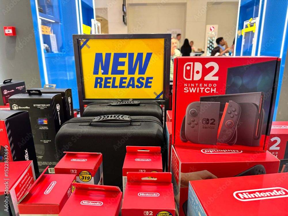 Dubai UAE, June 6, 2025. Brand new Nintendo Switch 2 gaming console on ...