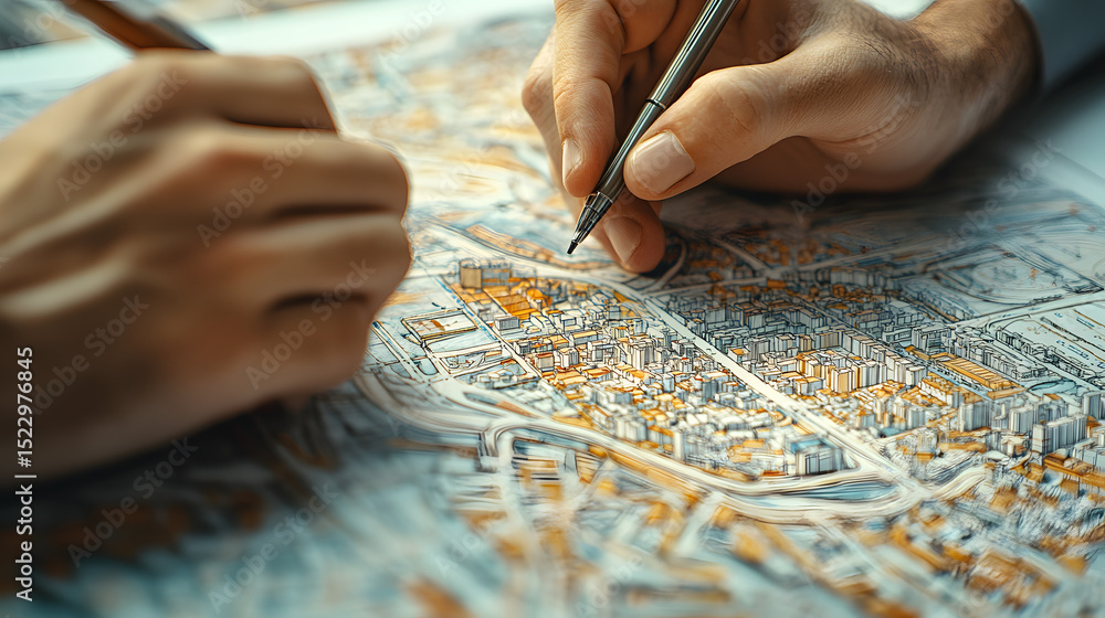 Hand Drawing on Detailed Cadastre Map for Urban Planning and Land ...