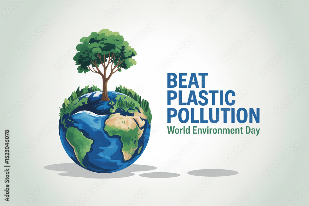 World Environment Day Illustration Beat Plastic Pollution Earth Tree ...