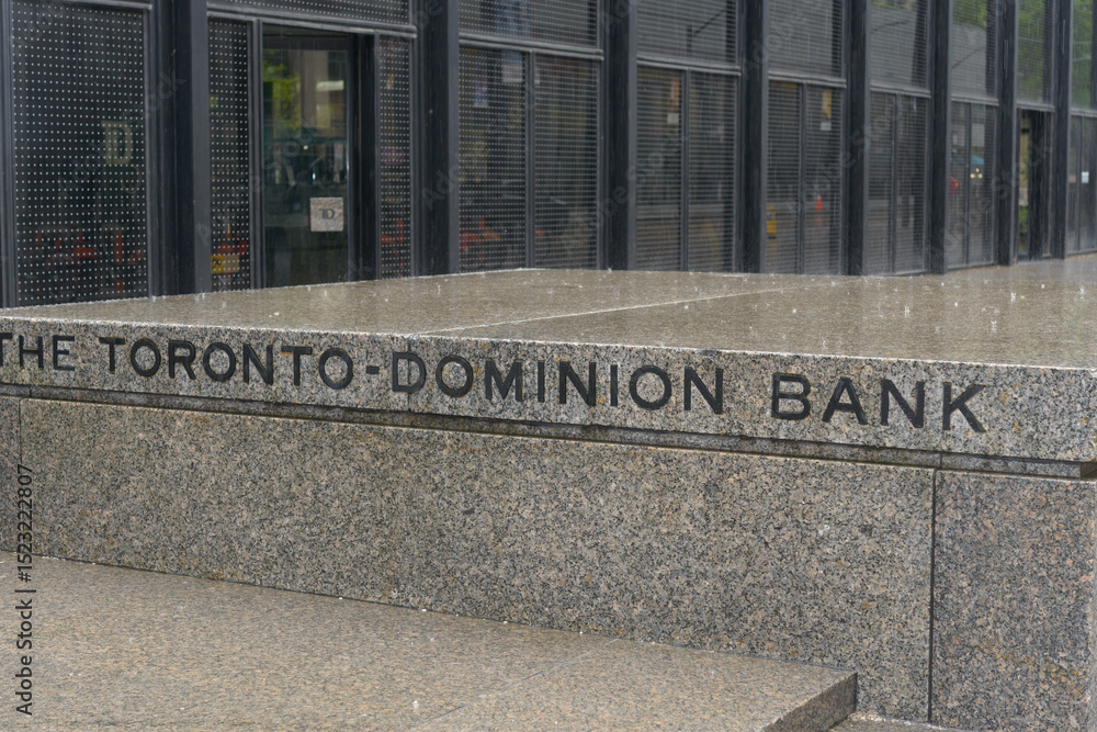 rain draped sign at TD Bank Tower (Toronto-Dominion Centre, a major ...