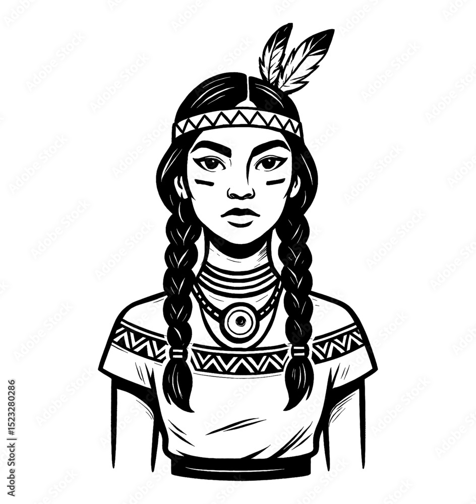 Portrait of Native American woman with traditional headdress and ...
