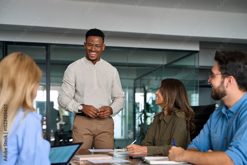 Team leader, young happy African American male executive company ...