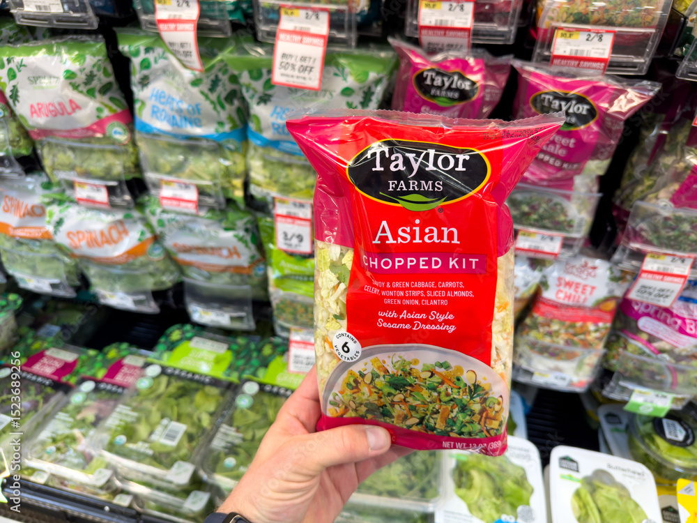 Taylor Farms Asian Chopped Salad Kit Held in Grocery Produce Section ...