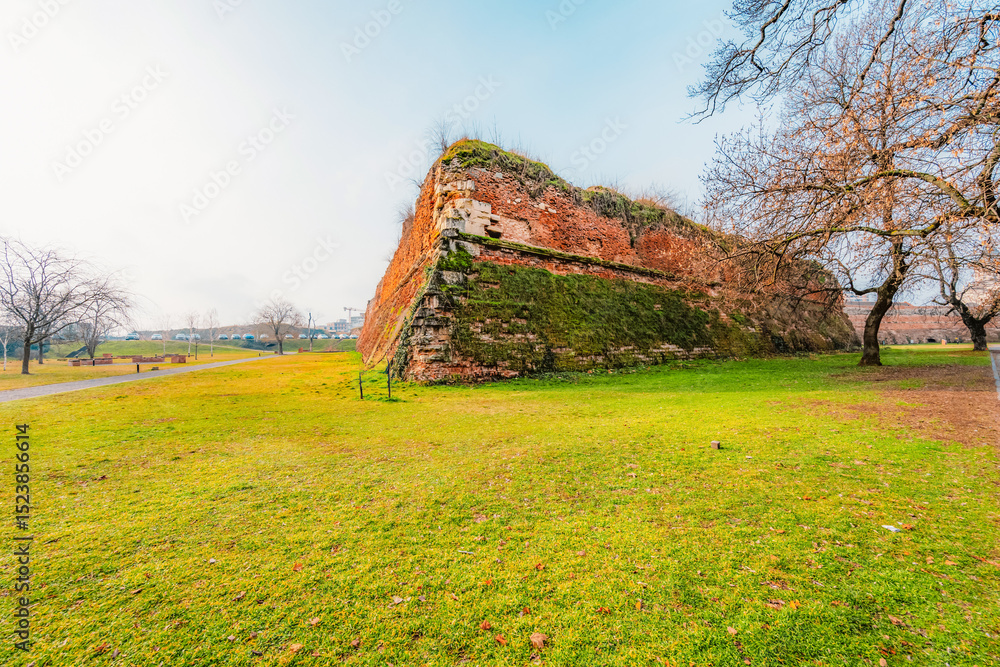 Fortificated brick walls of Oradea castle. Western Transylvania in ...