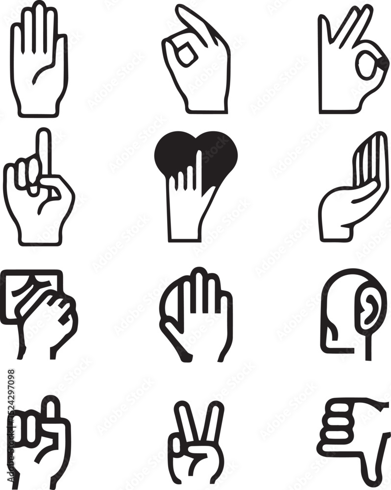 Collection of Hand Gesture Icons Simple Line Art Graphics for Design ...