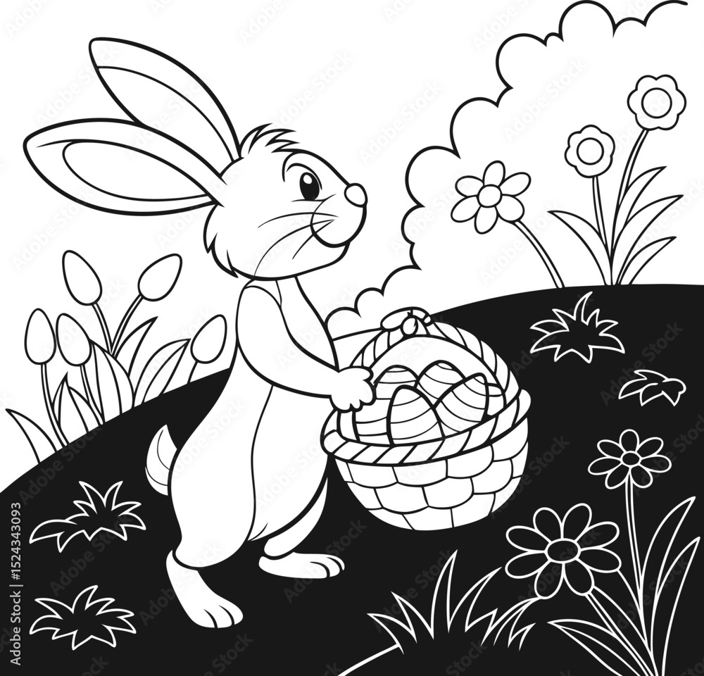 a4 colouring page bunny painting an easter egg. ready to print on ...
