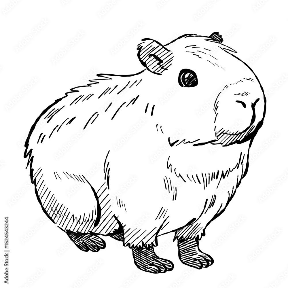 Cartoon illustration of a cute capybara character. Drawing for wildlife ...